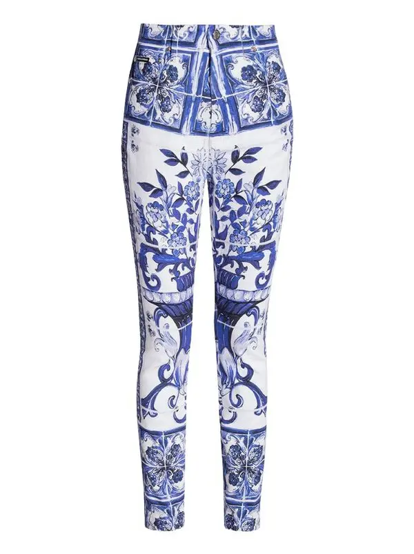 Dolce & Gabbana Majolica Printed Tapered Leg Jeans - Blue