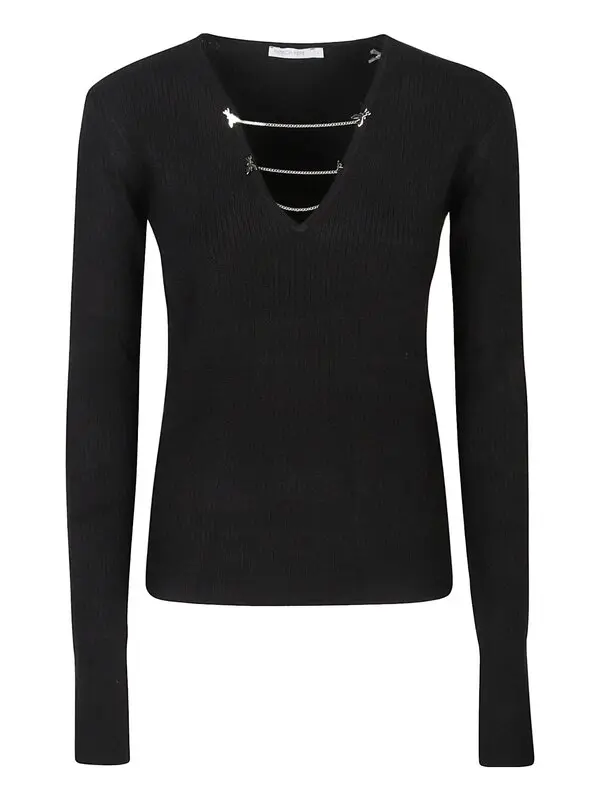 Patrizia Pepe Chain Detail V-neck Cropped Sweater - Black