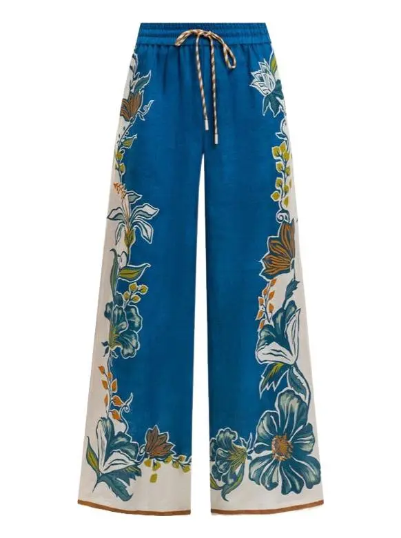 ALEMAIS Luda Floral Wide-leg Joggers - Blue
