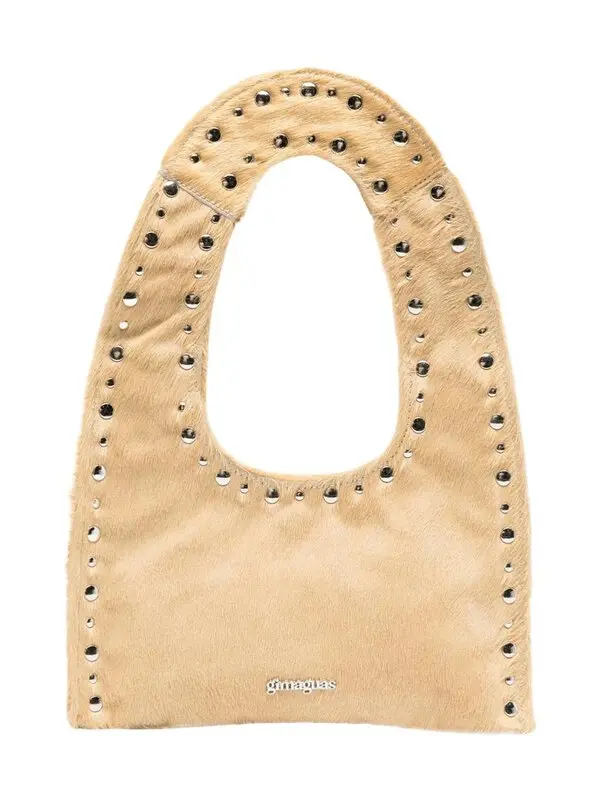 Gimaguas Beige Pony Fur Studded Top Handle Bag - Nude