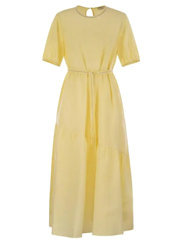 Peserico Asymmetrical Flounce Midi Dress With Belt - Nude