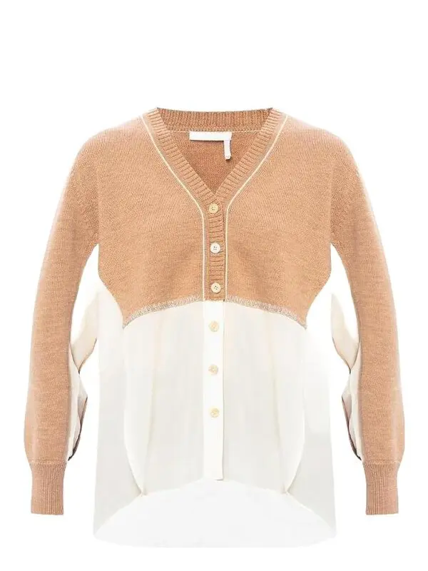 Chloé Two-tone Panelled V-neck Cardigan - Beige And Cream