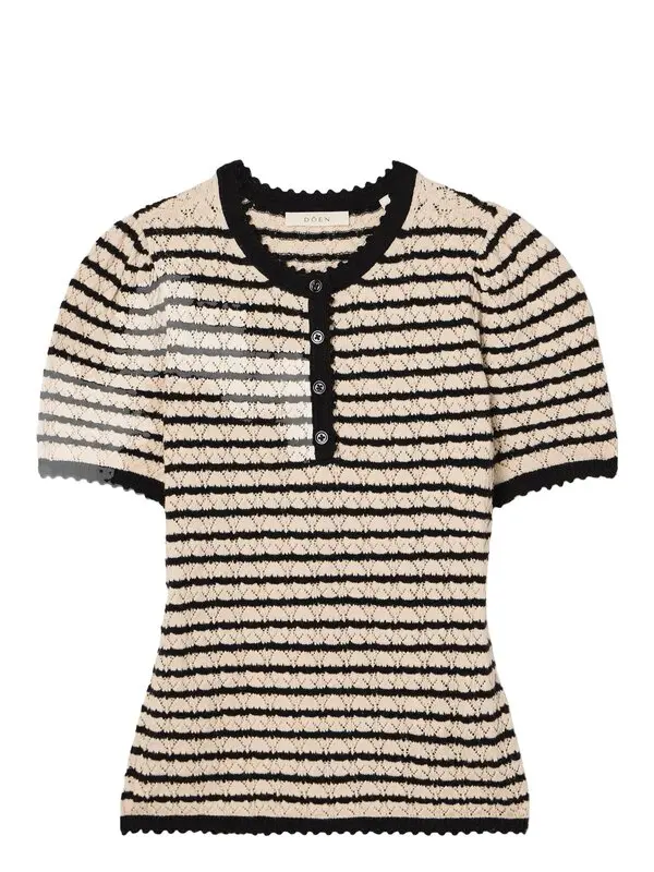 DÔEN Short Sleeve Striped Knit Top - Nude