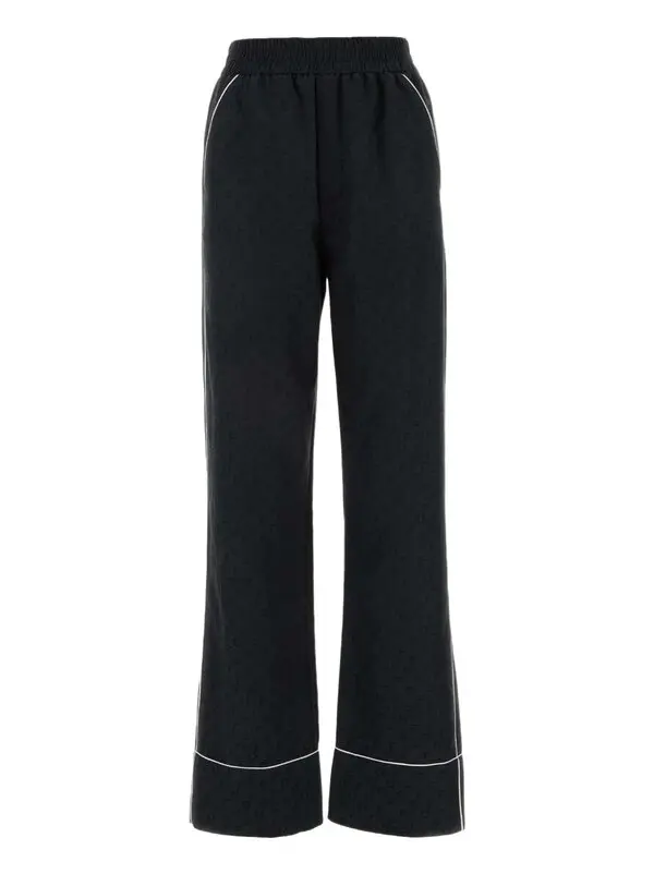 Off-White High Waist Straight Leg Trousers With Jacquard Logo - Black