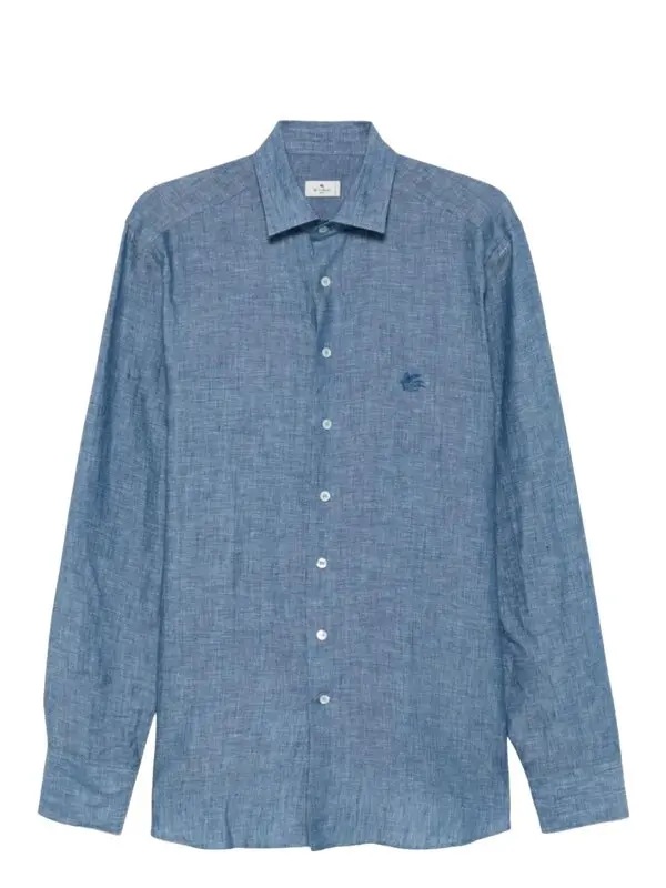 Etro Logo Embroidered Long Sleeved Shirt - Blue
