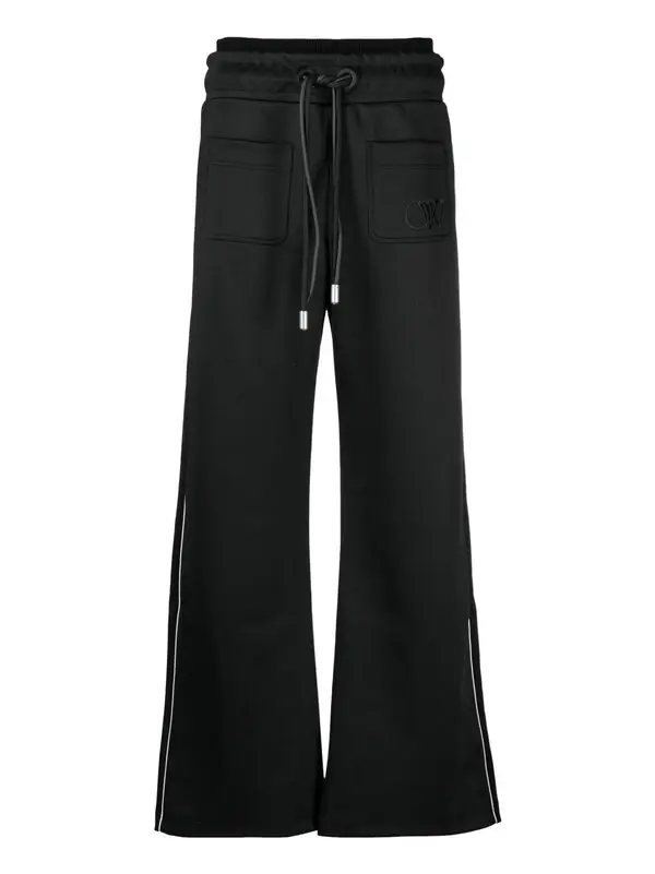 Off-White Logo Embroidered Wide Leg Drawstring Pants - Black