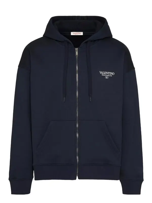 Valentino Garavani Zip-up Hooded Jacket With Drawstring - Black