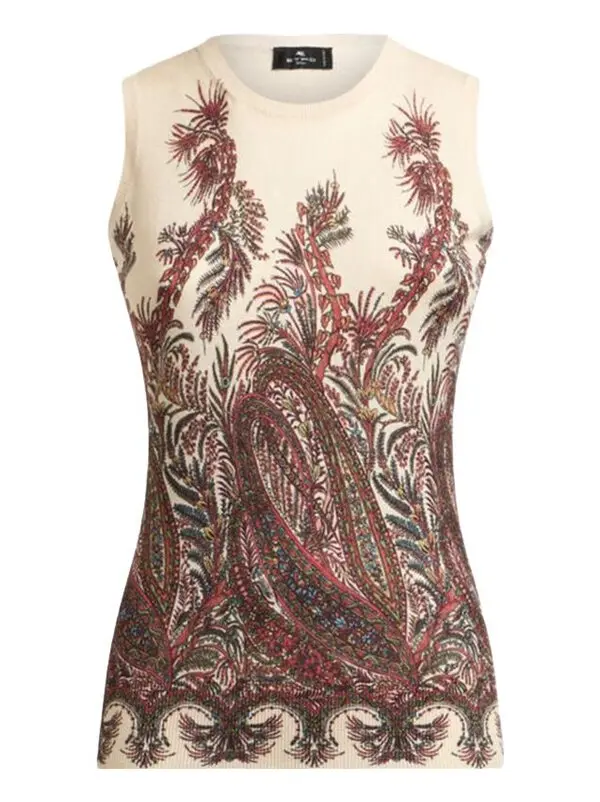 Etro Silk And Cashmere Top With Placed Print - Brown