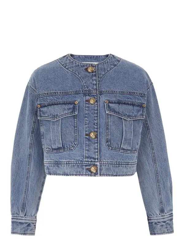 Zimmermann Denim Cropped Jacket With Gold-tone Buttons - Dawn Blue
