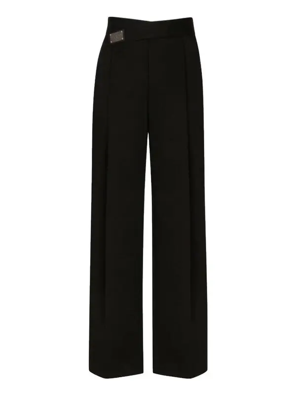 Dolce & Gabbana Logo Plaque Cotton Trousers - Black