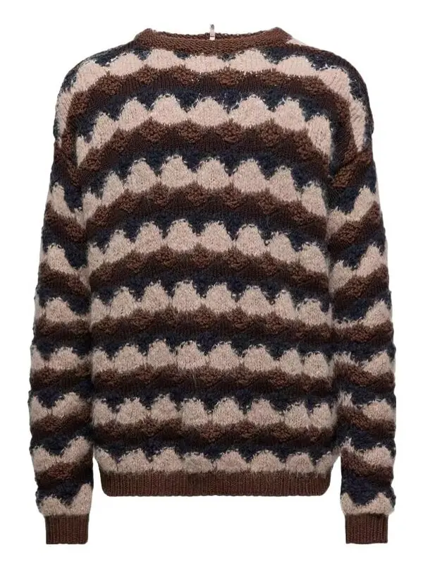 Moncler Geometric Jacquard Crewneck Jumper - Blue And Brown