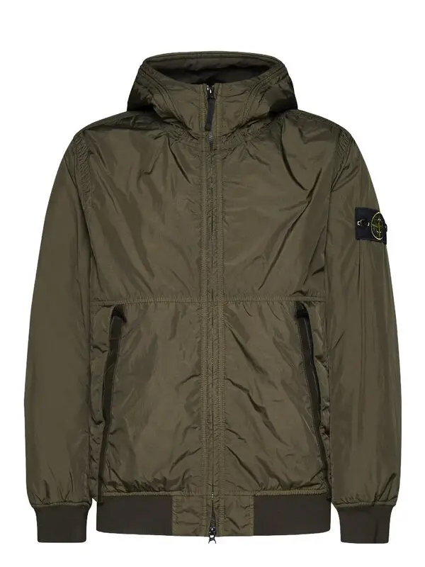 Stone Island Logo Patch Hooded Track Jacket - Olive Green
