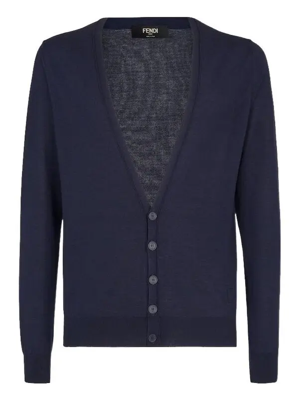 Fendi V-neck Buttoned Cardigan With Ff Embossing - Blue
