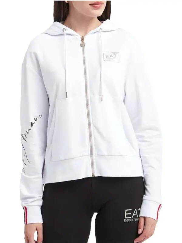 EA7 Zip-up Hooded Hoodie With Drawstring - White
