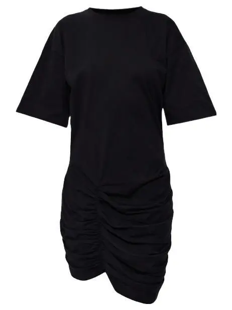 Balmain Gathered Short-sleeve Dress - Black