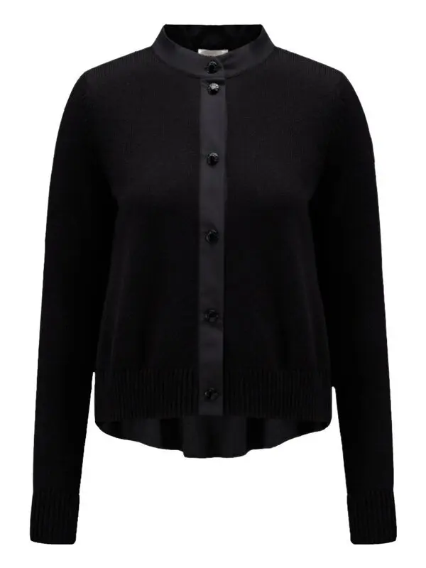 Moncler Wool Cardigan With Satin Accents - Black