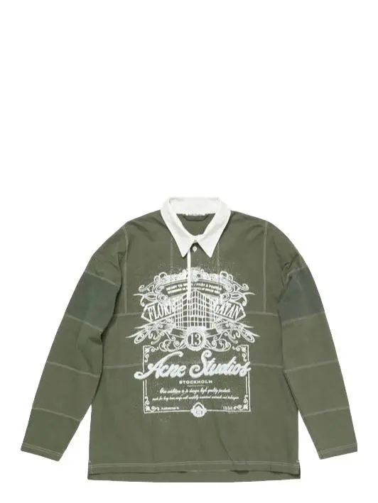Acne Studios Graphic Printed Long Sleeved Polo Shirt - Green