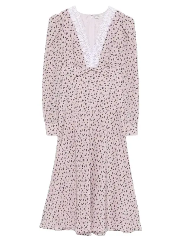 Alessandra Rich V-neck Rose Print Midi Dress - Pink