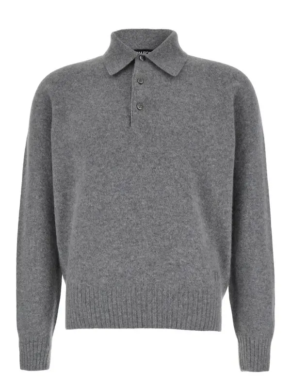 TOM FORD Button Detailed Long-sleeved Polo Shirt - Gray