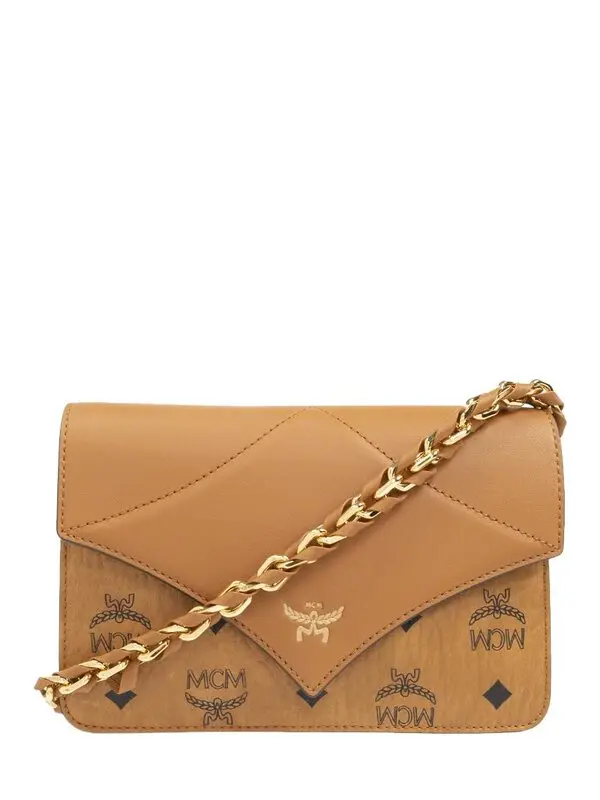 Mcm Diamond Visetos Foldover Top Mini Shoulder Bag - Orange