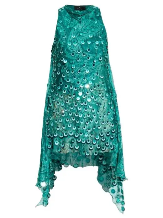 Etro Sequin Embroidery Mini Dress - Green