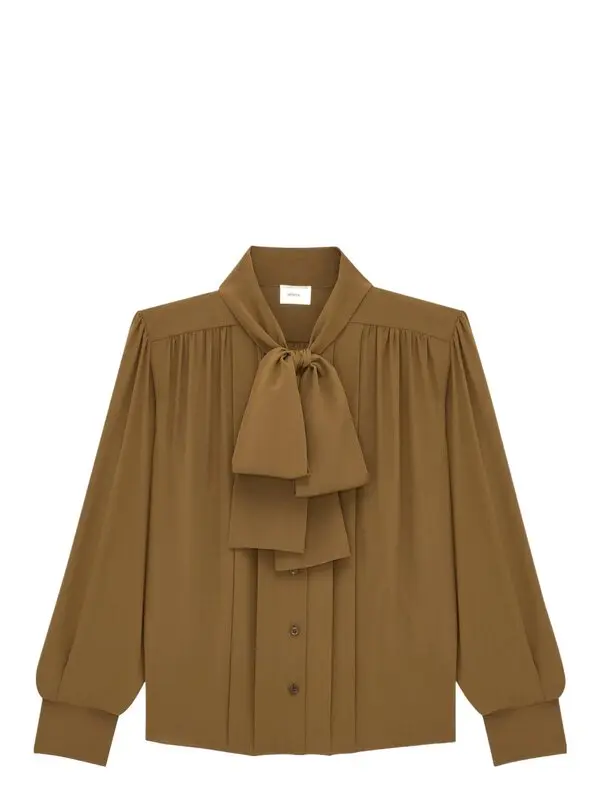 Saint Laurent Lavallière Padded Shoulder Blouse - Algue