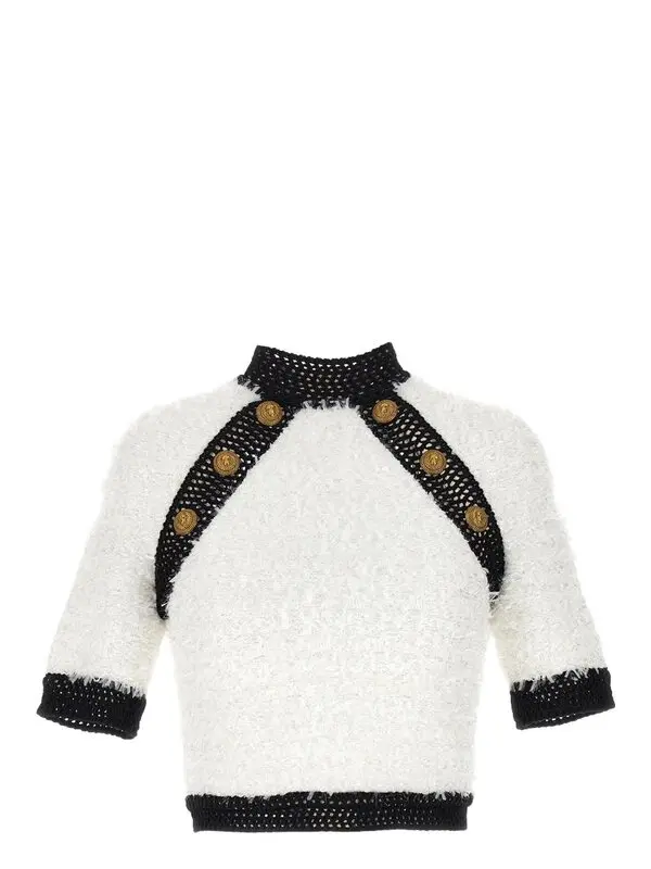 Balmain Button-embellished Tweed Crop Top - White