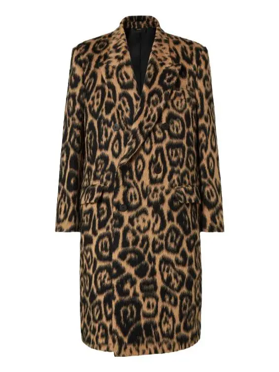 Fendi Animal Printed Double Breasted Coat - Beige And Black
