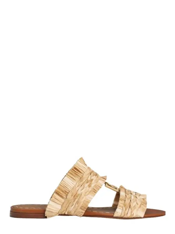 Dolce & Gabbana Braided Raffia Fringe Slides - Nude