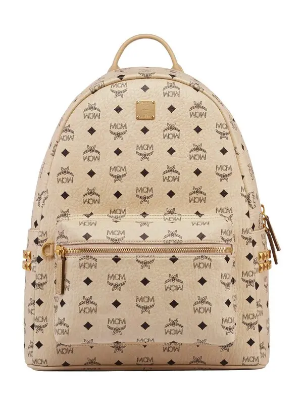 Mcm Stark Side Stud Embellished Backpack - Beige