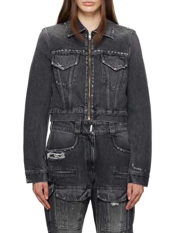 Givenchy Collared Zip-up Denim Jacket - Black