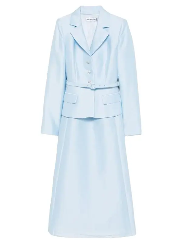 SELF-PORTRAIT Long-sleeved Taffeta Midi Dress - Blue