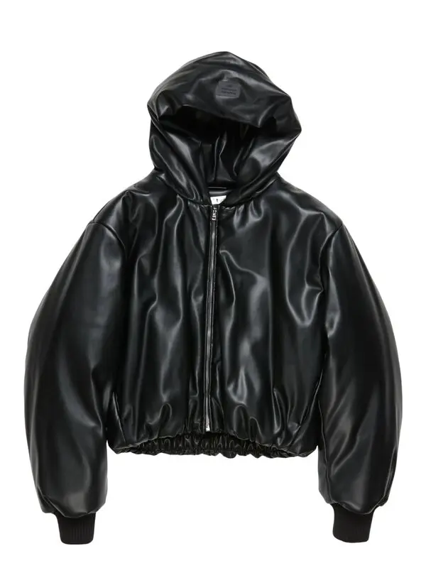 Acne Studios Hooded Leather Jacket With Pleated Hem - Black