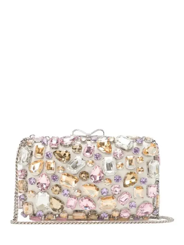 SELF-PORTRAIT Embellished Clutch Bag With Crystal Bow - Multi-color