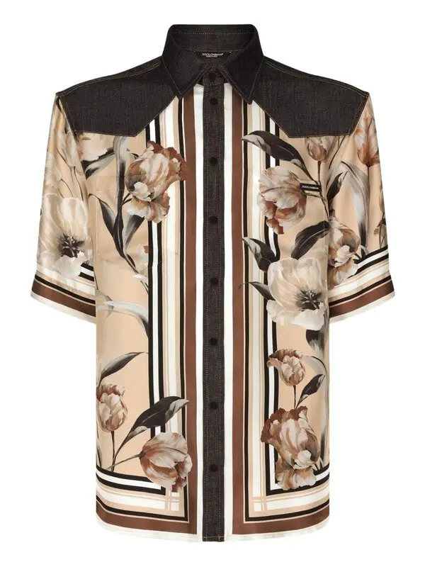 Dolce & Gabbana Floral-print Denim Shirt - Nude