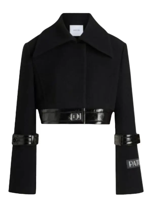 PATOU Cropped Wool Jacket With Patent Trim - Black
