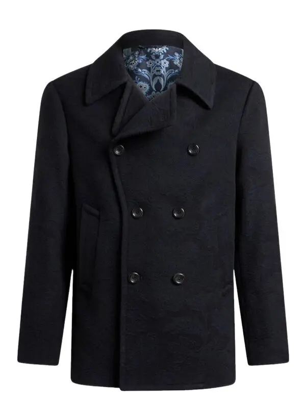 Etro Jacquard Peacoat - Navy Blue