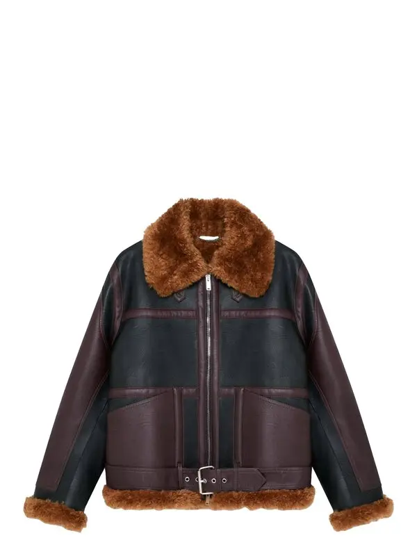 Stella McCartney Plush Teddy Paneled Biker Jacket - Black