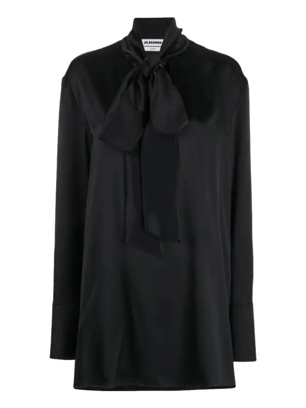 JIL SANDER Friday P.m." Satin Bow Collar Long Sleeve Shirt - Black