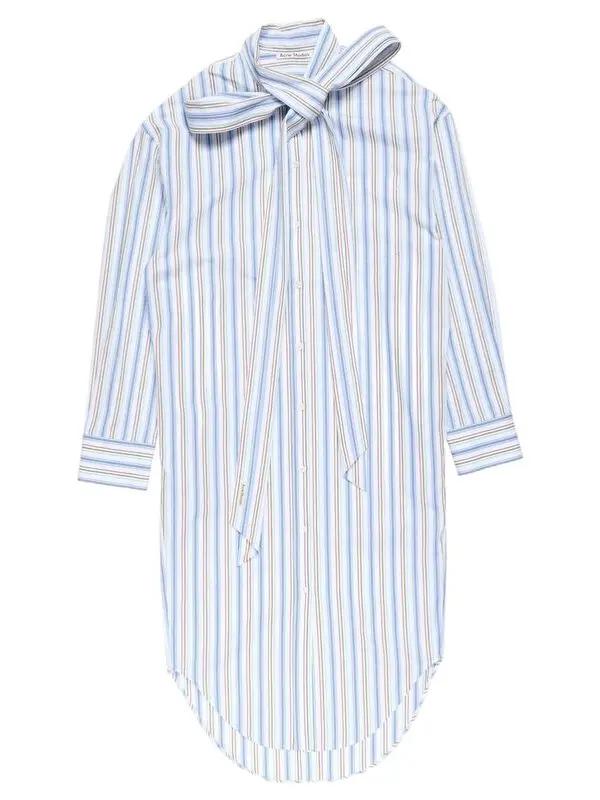Acne Studios Striped Shirt Dress With Scarf Construction - White