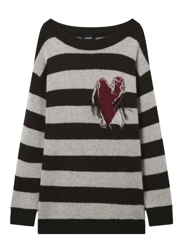 We11Done Striped Jumper With Heart Detail - Brown