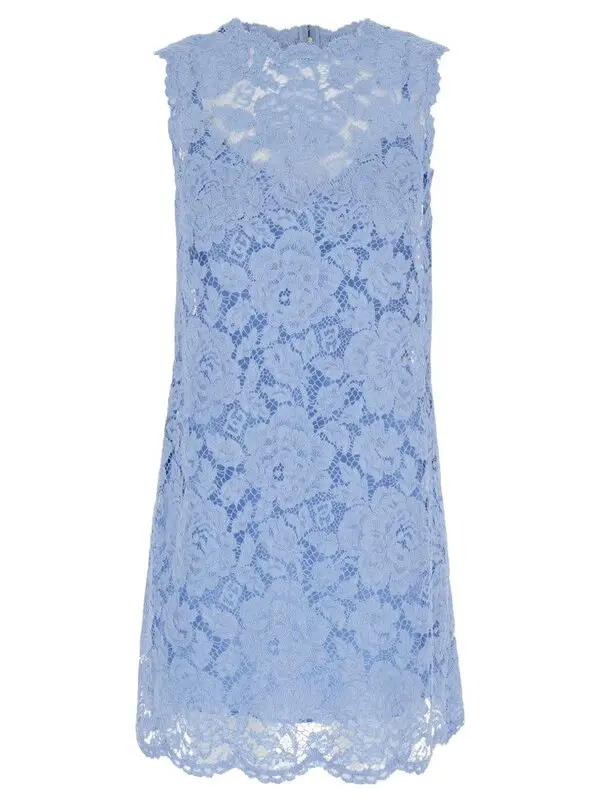 Dolce & Gabbana A-line Mini Lace Dress - Light Blue