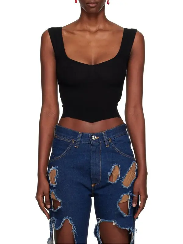 VIVIENNE WESTWOOD Orb Embroidered Ribbed Top - Black