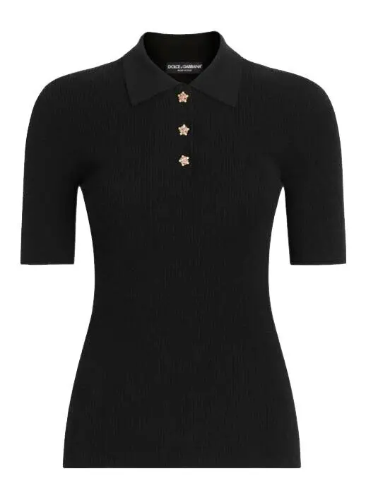 Dolce & Gabbana Ribbed Polo Sweater With Short Sleeves - Black