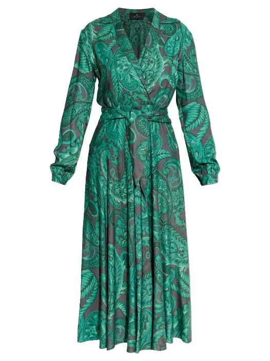 Etro Belted Waist Printed Dress - Green