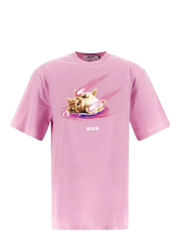 MSGM Graphic Printed Crewneck T-shirt - Pink