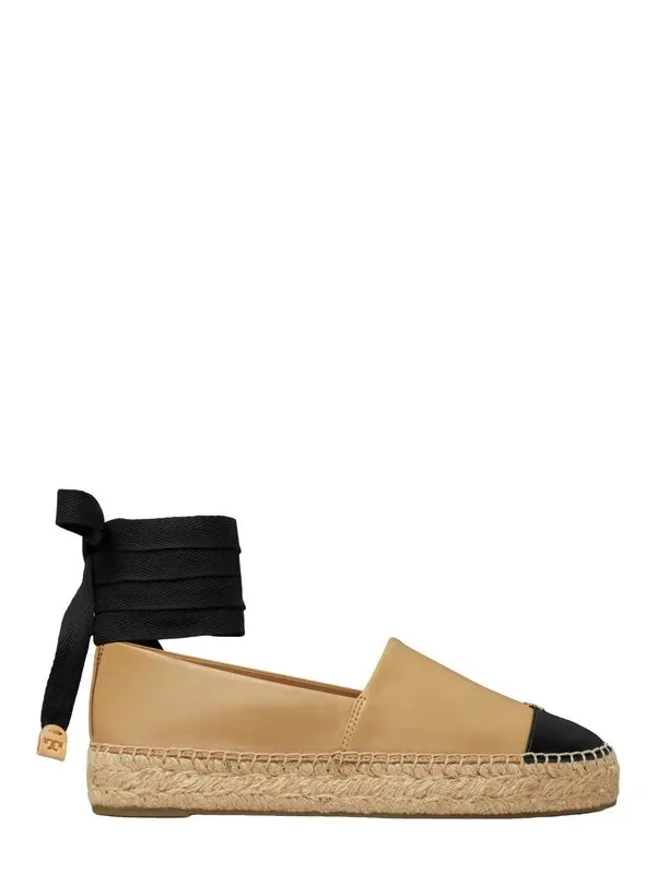 Tory Burch Cap Toe Espadrilles With Logo Stud - Ginger Shortbread / Perfect Black