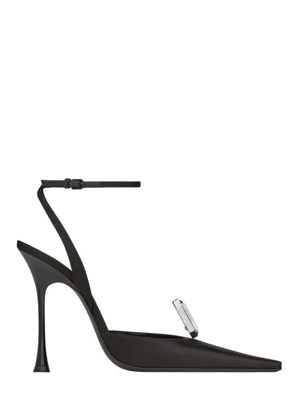 Saint Laurent Harlow Pointed Toe Pumps With Embellished Detail And Adjustable Ankle Strap - Black