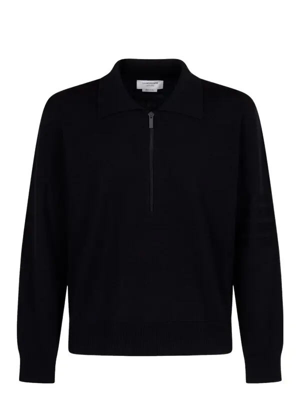 Thom Browne Zip Collar Knitted Sweater - Navy Blue