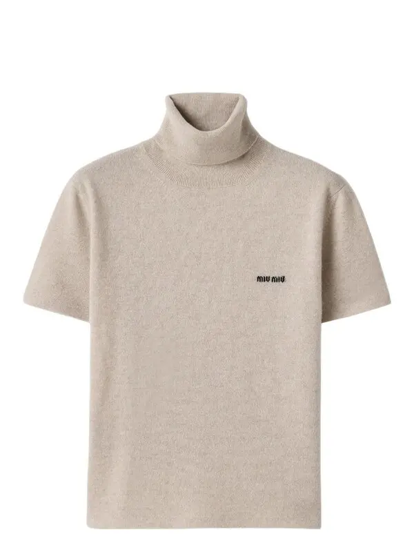 Miu Miu High Neck Short Sleeve Jumper - Sand Beige